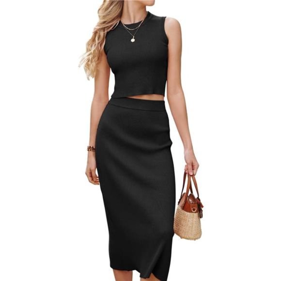 Skirts | Womens Spring Two Piece Sets Tank Top And A Line Midi Skirt ...